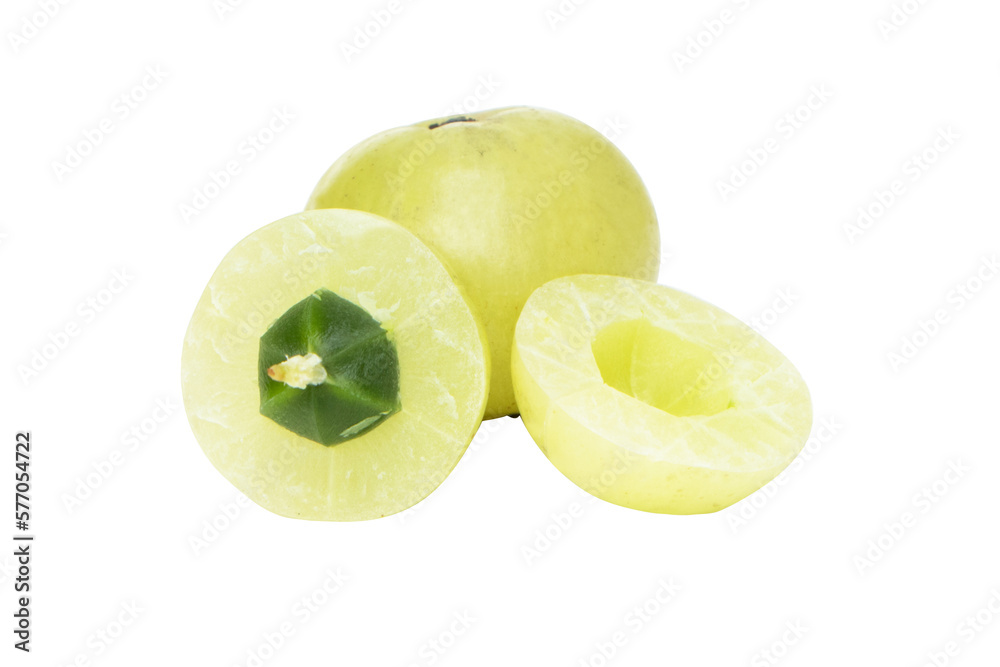 Indian gooseberry whole and cut in half fruits Amla berry ( phyllanthus ...