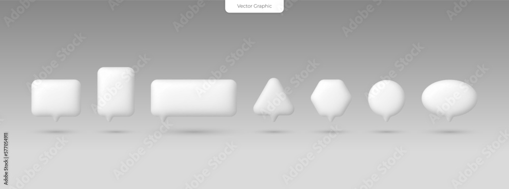 Vector set of 3D white speech bubbles in various shapes, such as ...