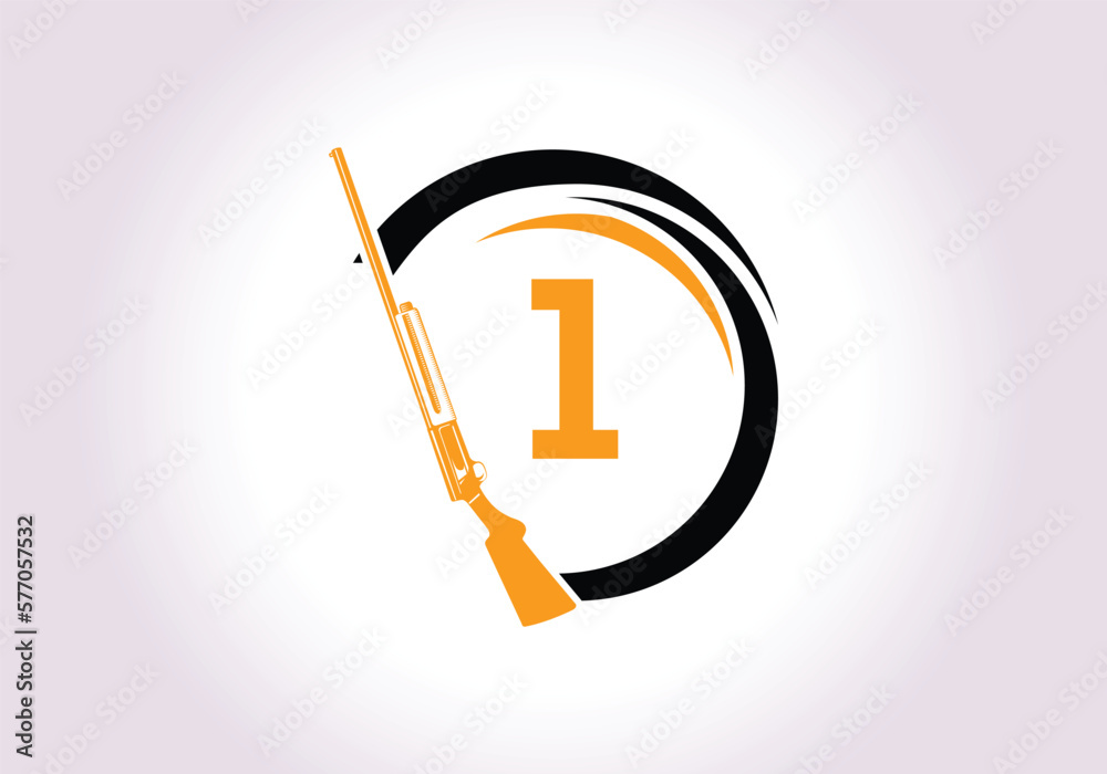 Vetor de Initial alphabet 1 with gun sign. Inspiration hunting club ...