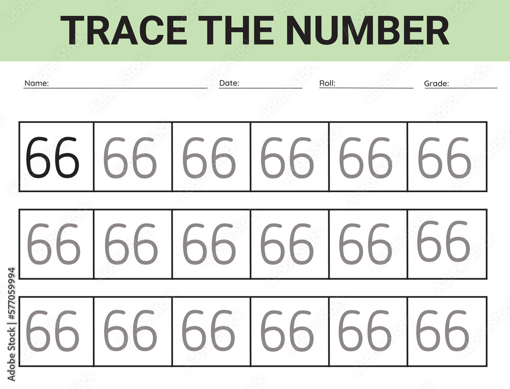 Number 66. card for kids learning to count and to write, worksheet for ...