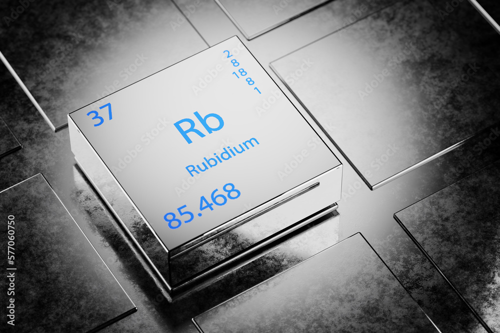 3D illustration of Rubidium as an element of the periodic table ...