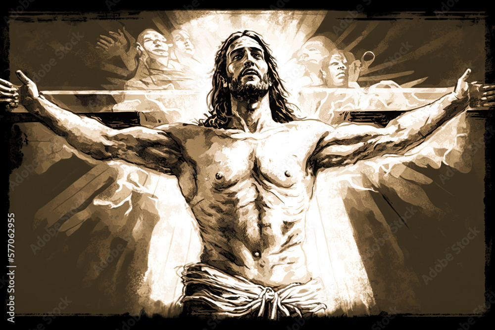 Jesus Christ crucified on the cross at Calvary hill. Ai generative ...