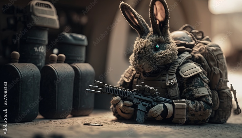 realistic animal in army suit , rabbit black ops army by ai generative ...