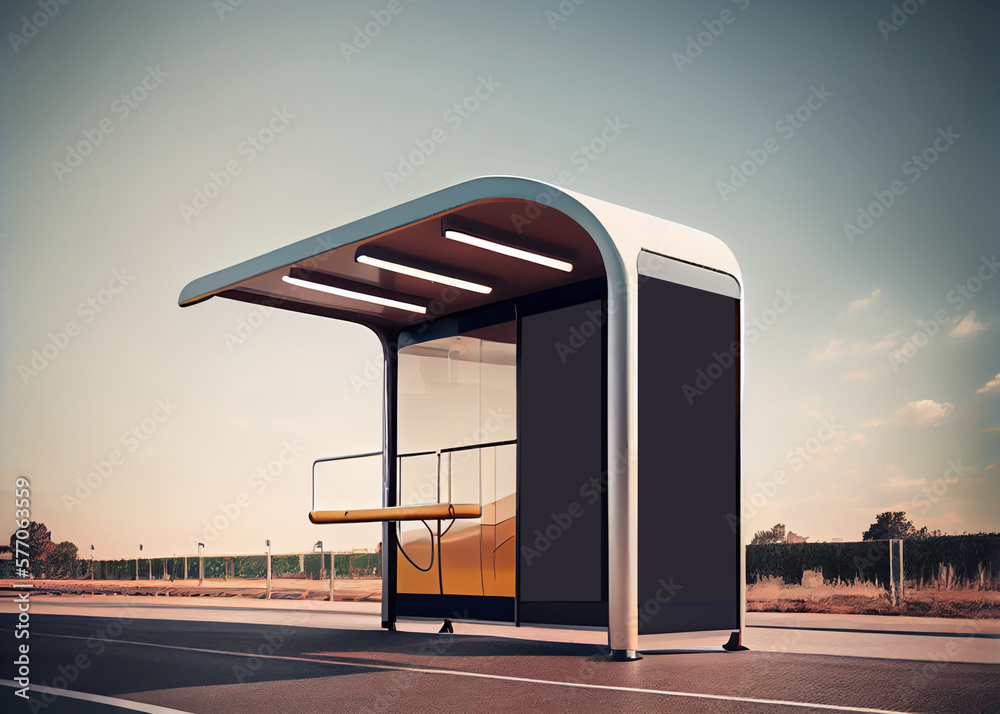 City bus stop with empty mock up banner for your advertising, blank ...