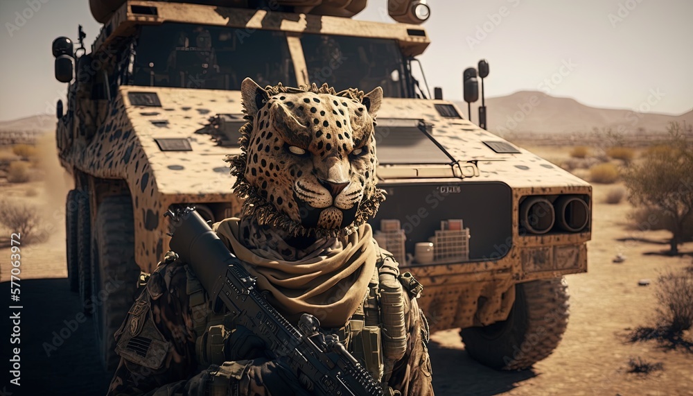 realistic animal in army suit, cheetah army black ops by ai generative ...