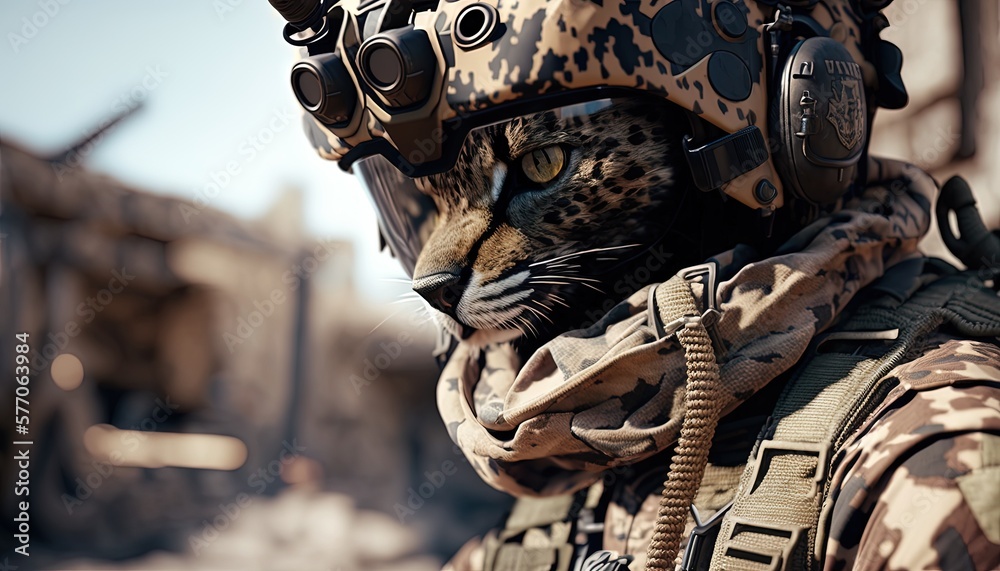 realistic animal in army suit, cat army black ops by ai generative ...