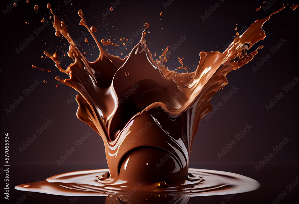 Liquid chocolate crown splash. In a liquid chocolate pool. With ...