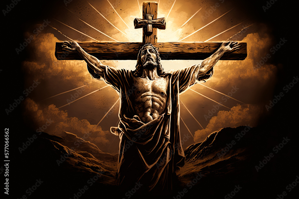 Jesus Christ crucified on the cross at Calvary hill. Ai generative ... Jesus Christ crucified on the cross at Calvary hill. Ai generative ...