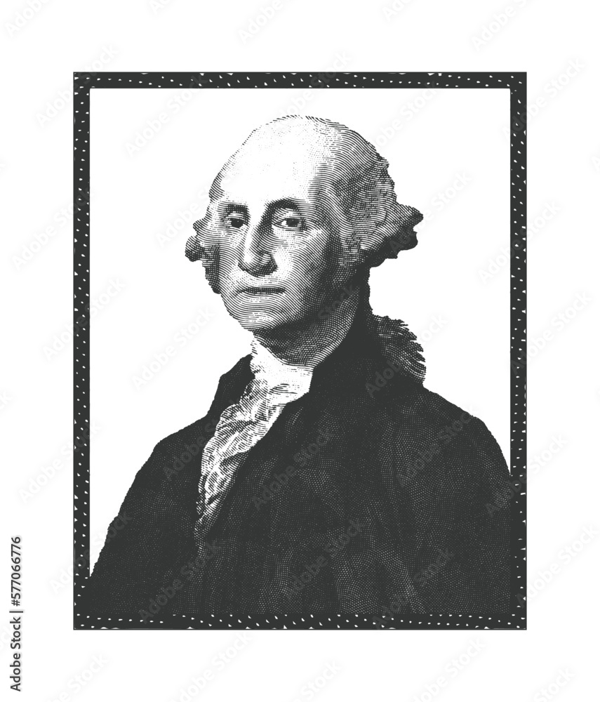 George Washington is shown in a black and white photo with intaglio and ...