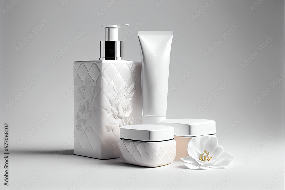 Cosmetic mock up bottles. Branding identity mockup concept. AI ...