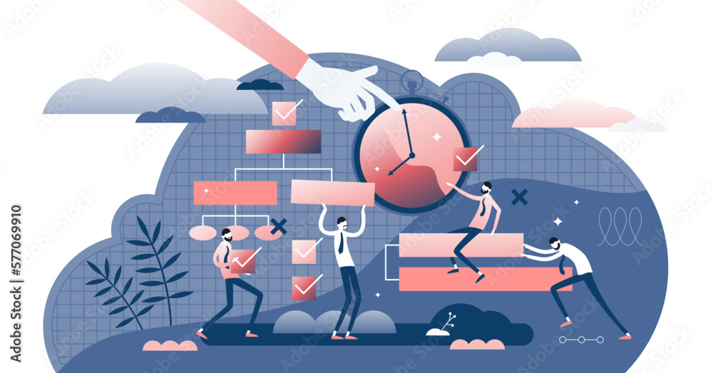 Project management control illustration flat tiny person concept ...