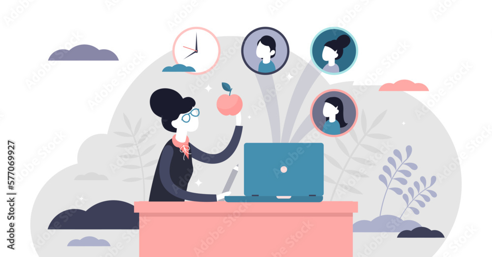 Remote learning illustration, transparent background. Distance teaching ...