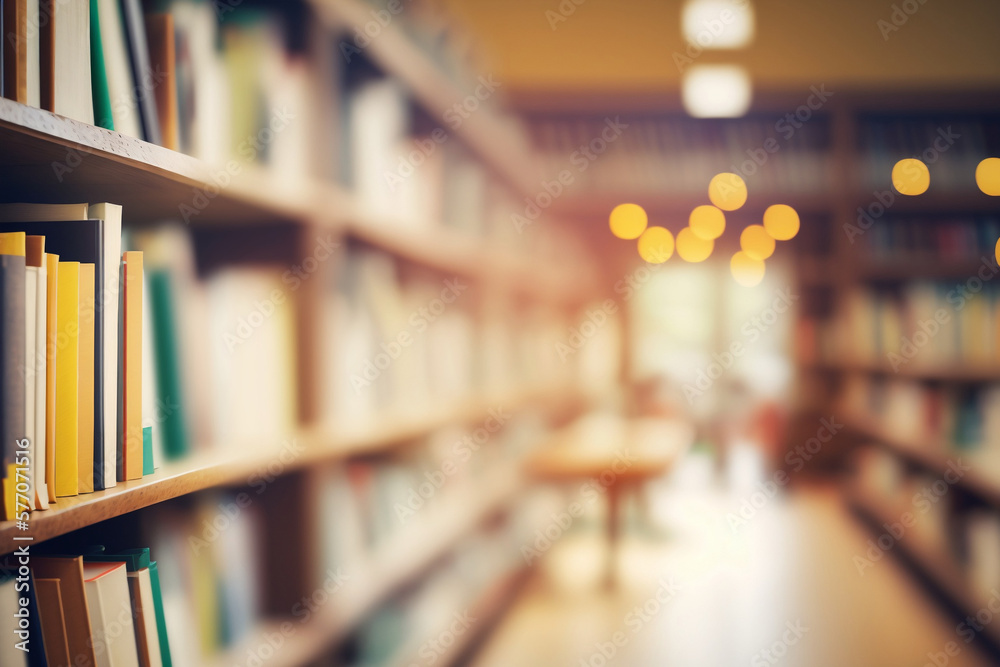 Abstract blurred empty college library interior space. Blurry classroom ...