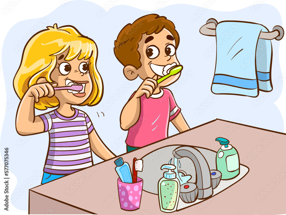 child brushing his teeth cartoon vector Stock Vector | Adobe Stock child brushing his teeth cartoon vector Stock Vector | Adobe Stock