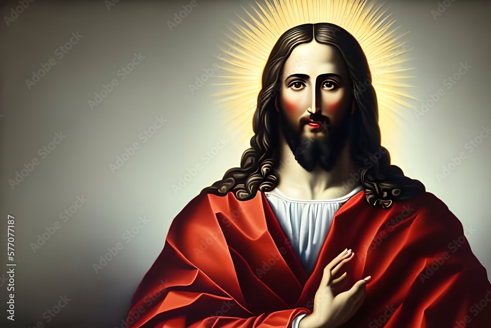 Oil Paint of Sacred Heart of God Jesus of Divine Mercy. Generative AI ...