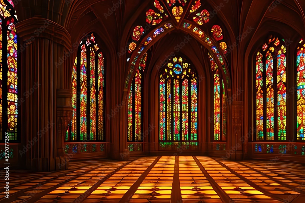 Stained glass of A realistic fantasy interior of the royal palace ...