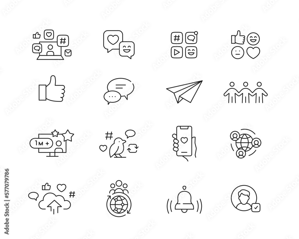 Social Media Icon collection containing 16 editable stroke icons ...