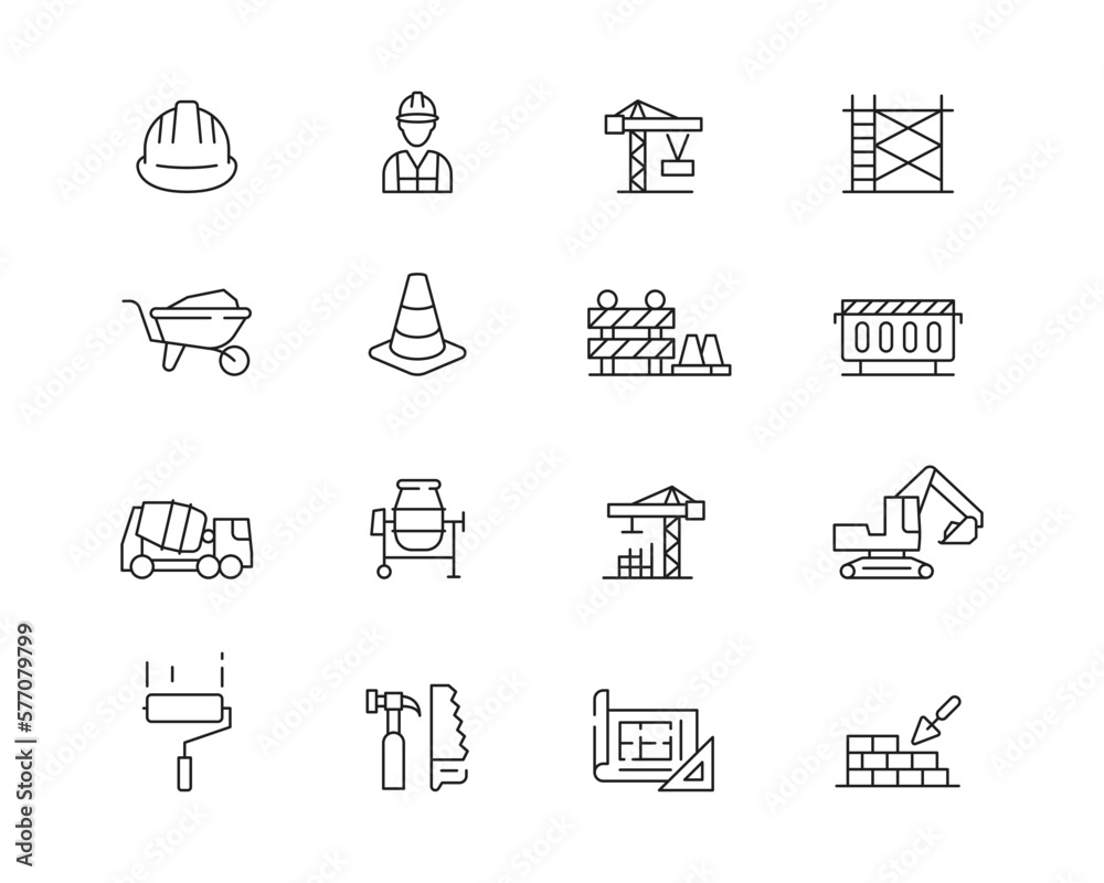 Construction Icon collection containing 16 editable stroke icons ...