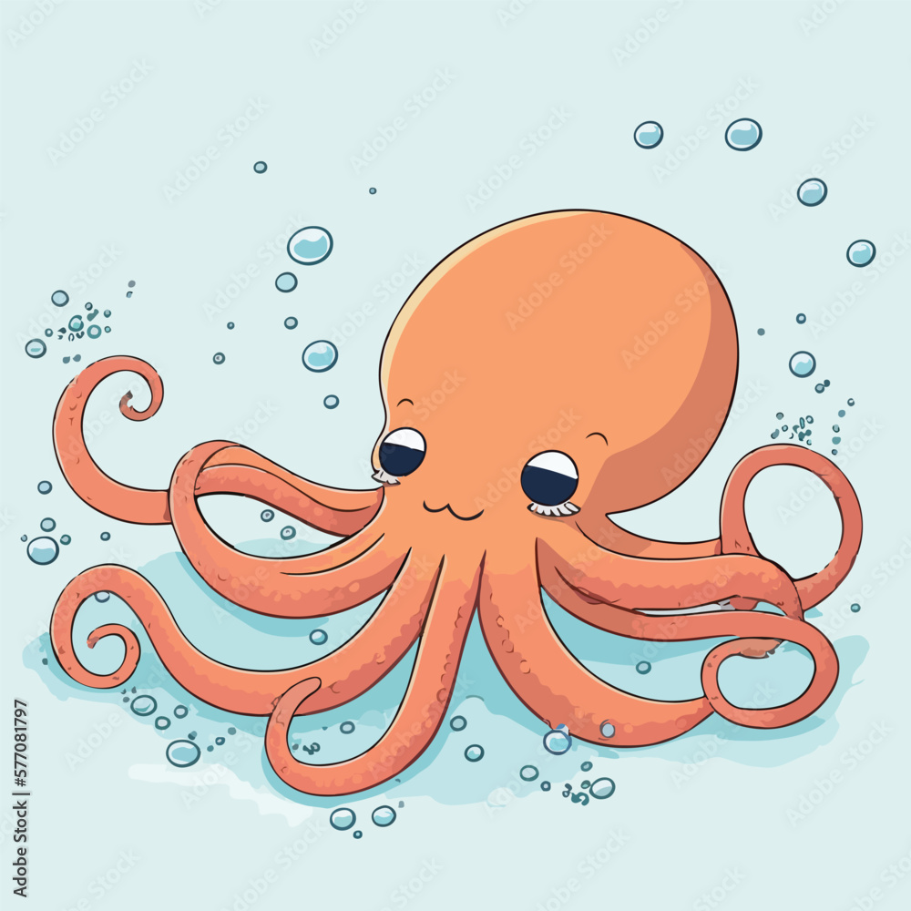 Little cute octopus. Little baby octopus. Friendly little octopus with ...