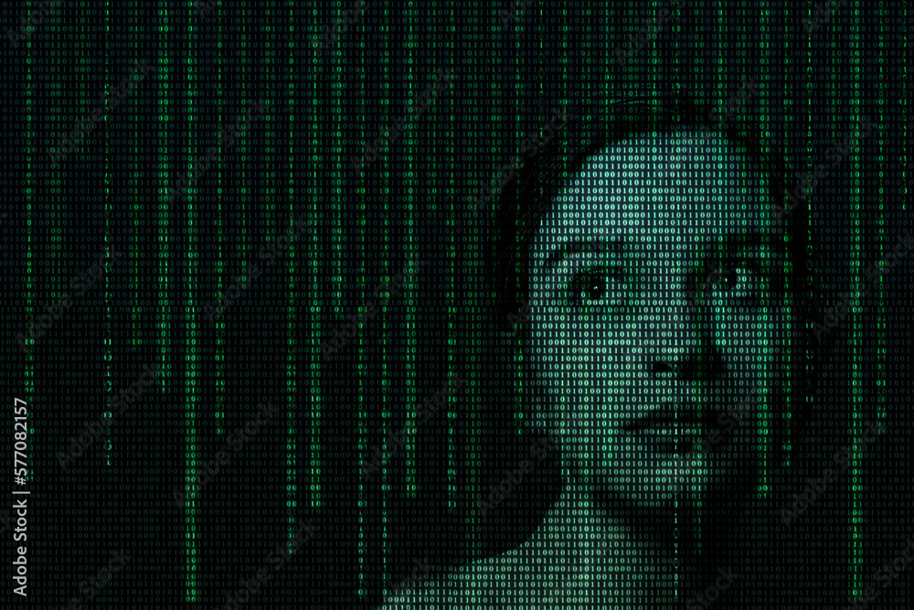 Female face with matrix digital numbers artifical intelligence AI theme ...