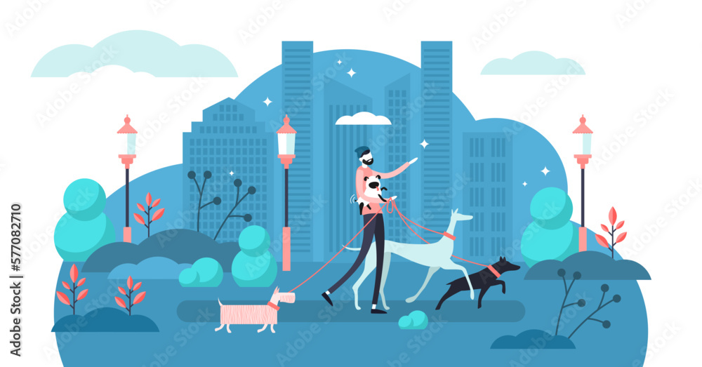 Dog walking illustration, transparent background. Flat tiny obsession ...