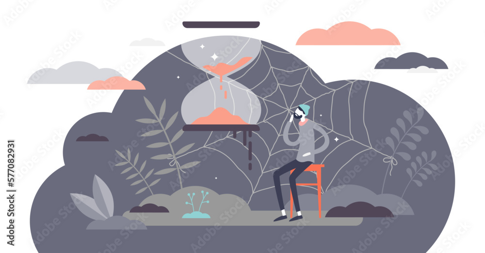 Long waiting patience and sand clock pending time flat tiny persons ...