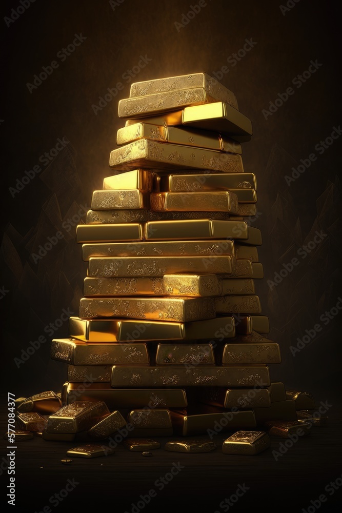 Pile stack of gold bars, shiny, luxurious, treasure, wealth, AI ...