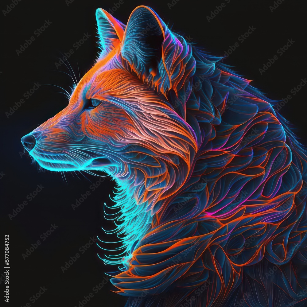 Neon fox. Abstract neon fox drawing. Neon fox drawing. Generative AI ...