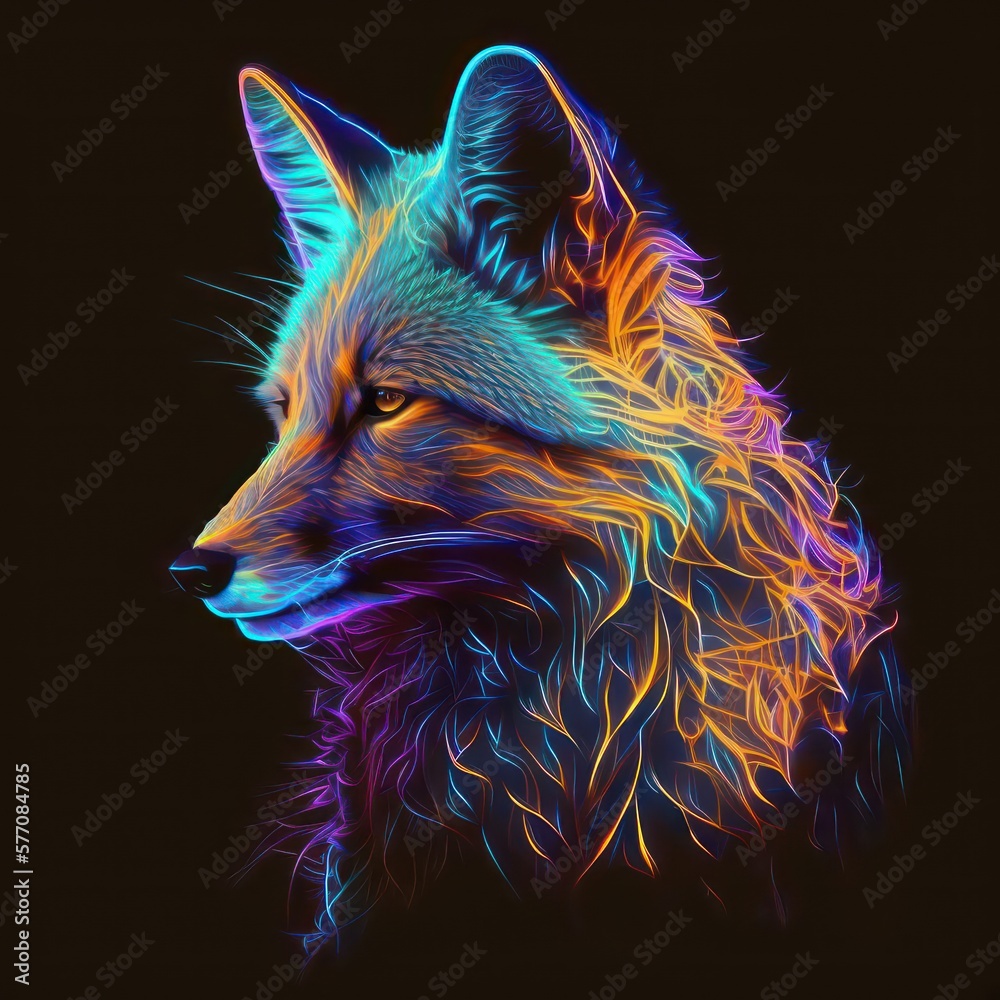 Neon fox. Abstract neon fox drawing. Neon fox drawing. Generative AI ...