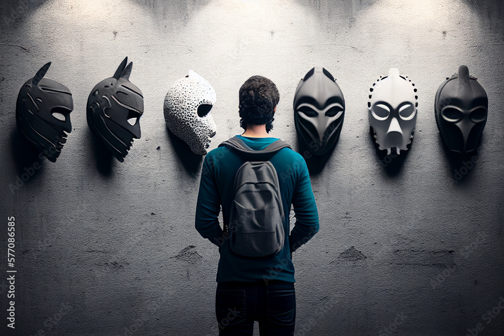 Man choosing which mask to wear. Generative AI illustration Stock ...