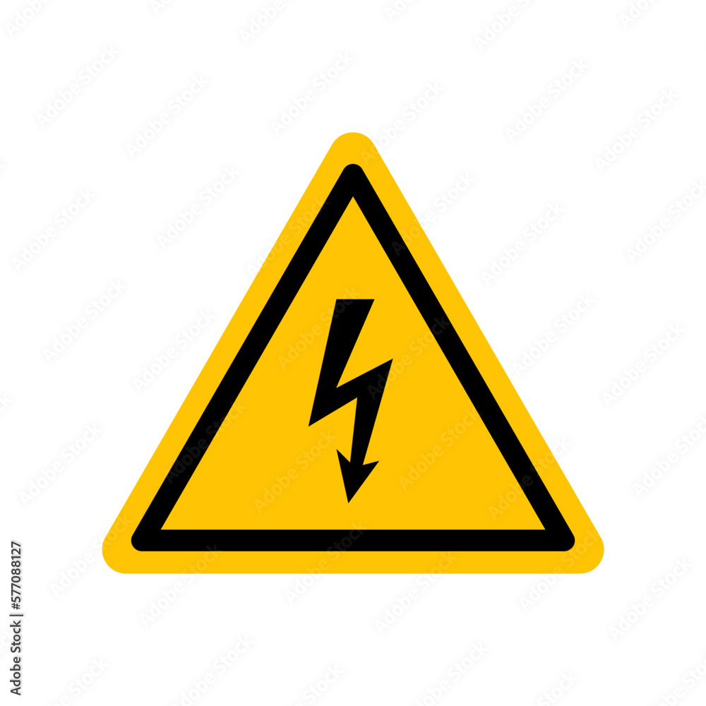 High voltage sign. Black danger icon on yellow triangle symbol. Vector ...