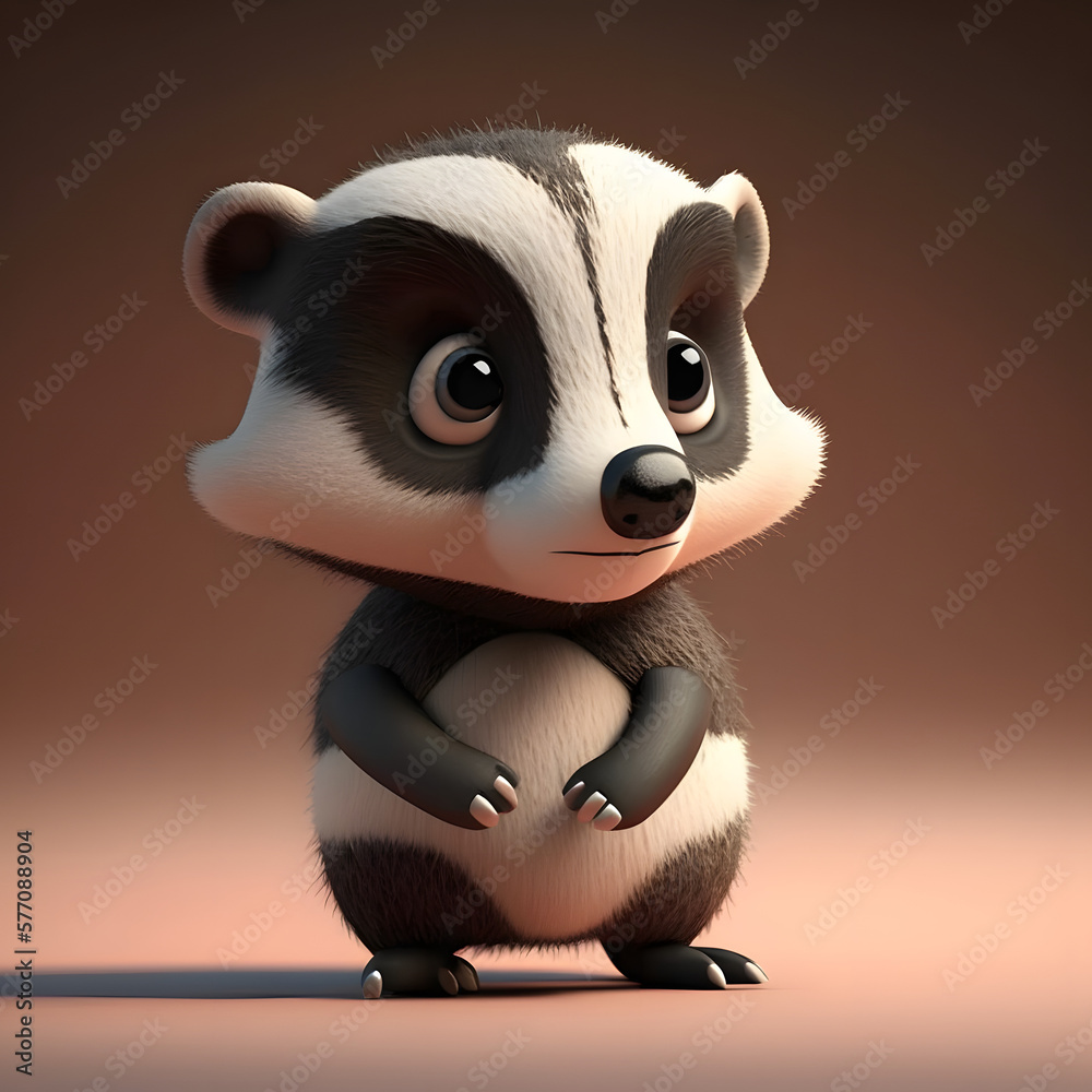 Cute Cartoon Badger Character in Pixar Style 3D Render Stock ...