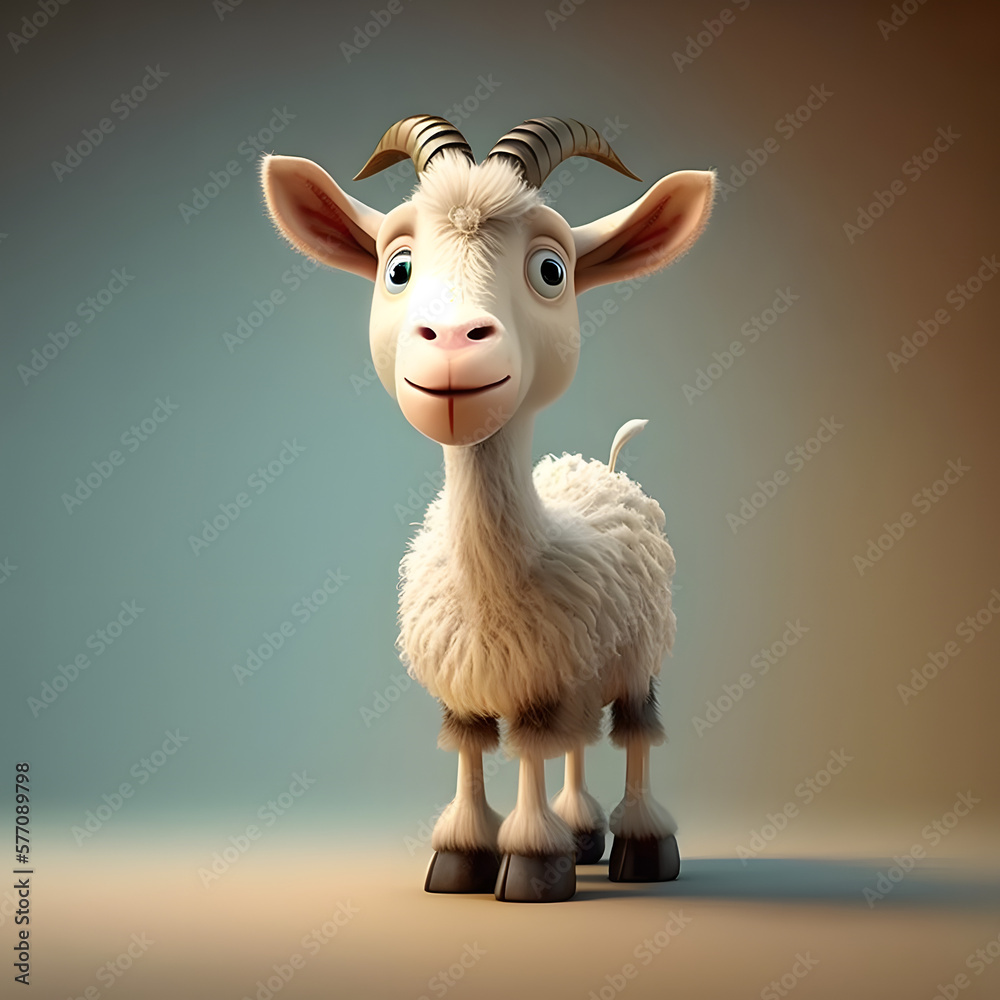 Cute cartoon Goat Character on Pixar style with 3D render Stock ...