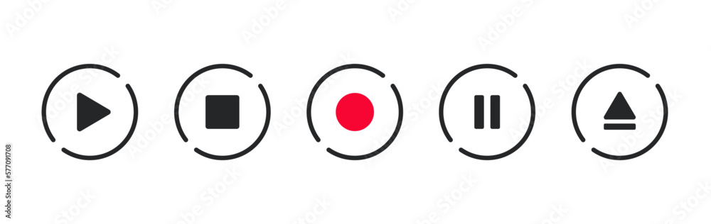 Set of video media player icons vector set. Multimedia music audio ...