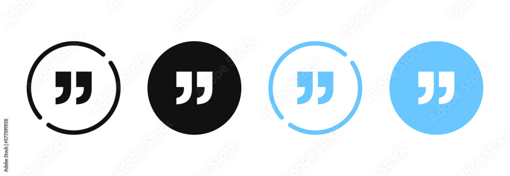Set of quote mark, quotes icon, sign, symbol, emblem. Ditto marks icon ...