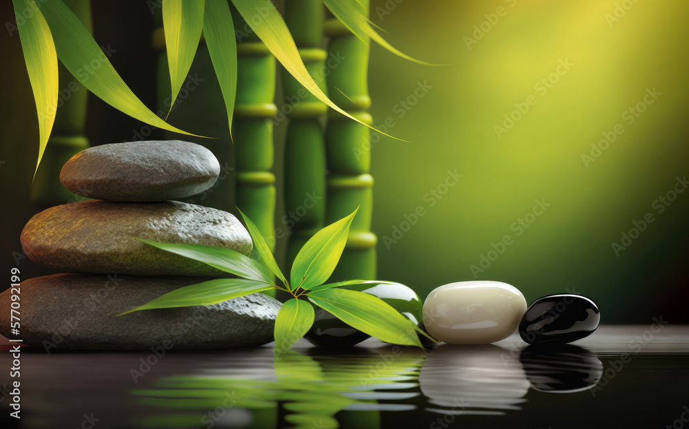 Fotografia Spa background with stones and bamboo. Generative AI Miquel Kup na Posters.pl