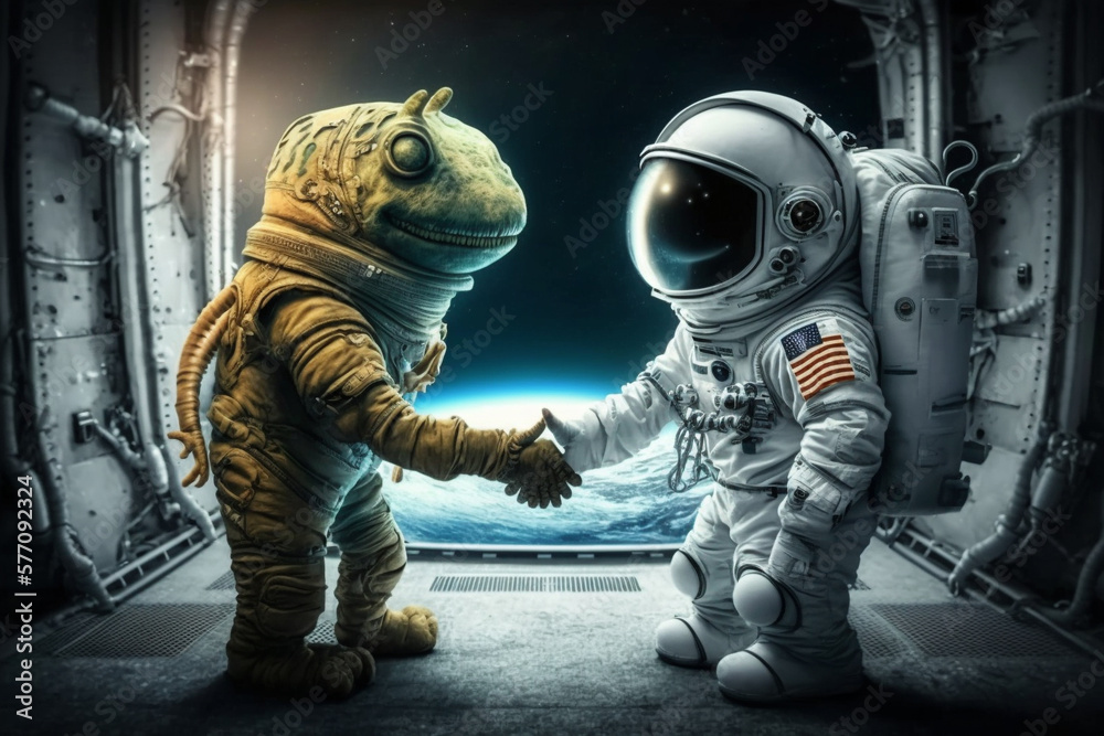 A Friendly Encounter Between Human and Alien with a welcoming hand ...