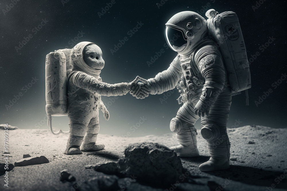 A Friendly Encounter Between Human and Alien with a welcoming hand ...