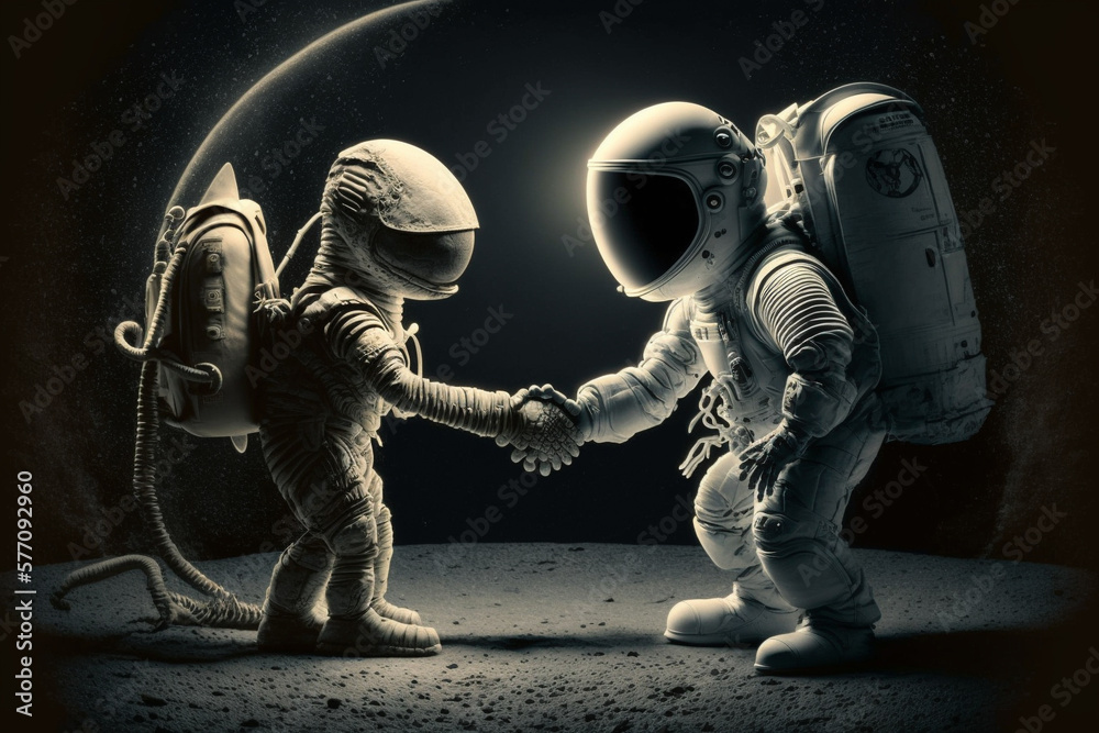A Friendly Encounter Between Human and Alien with a welcoming hand ...