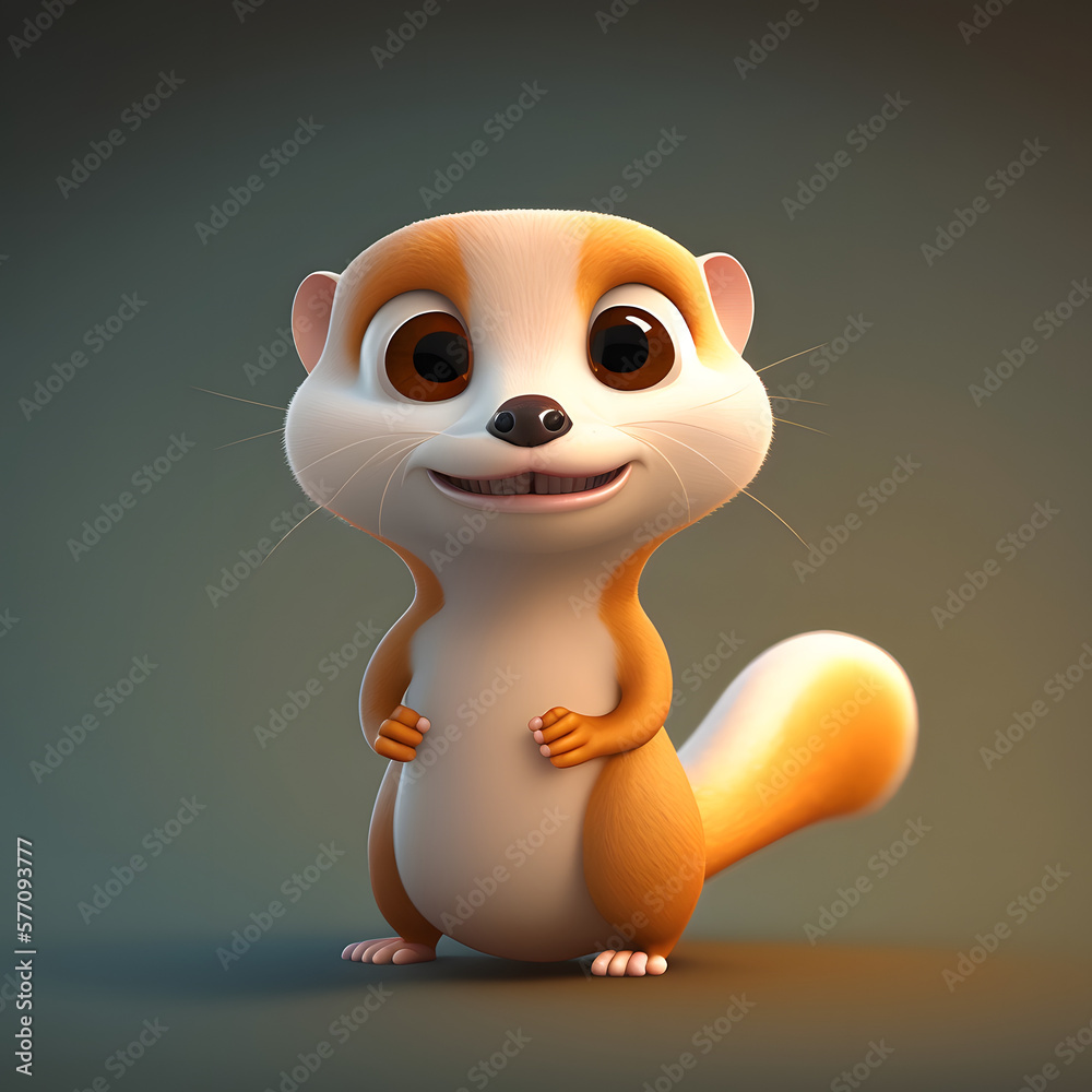 Cute Cartoon Weasel Character 3D Stock Illustration | Adobe Stock