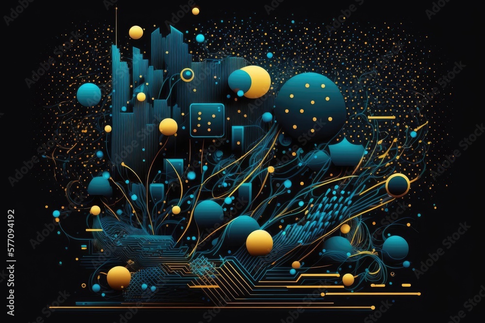 Abstract futuristic illustration based on data technology. On a black ...