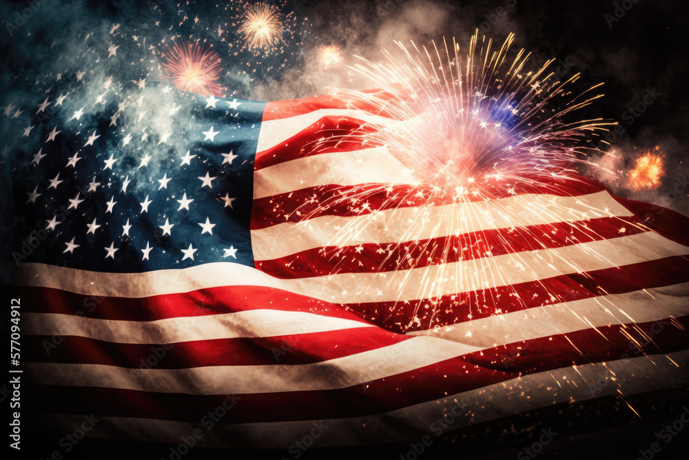 4th of July Celebration. U.S. flag and fireworks. Generative AI Stock ...