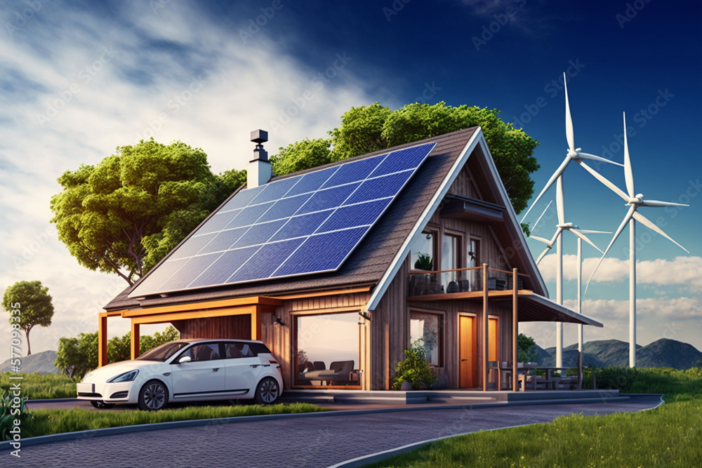 Green Living, A Modern Home Powered by Renewable Energy with Electric ...