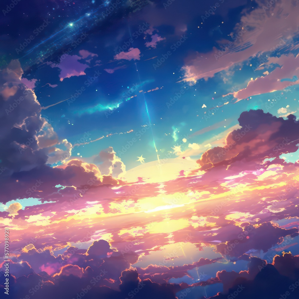 ภาพประกอบสต็อก Sky view anime style background wallpaper. Anime ...
