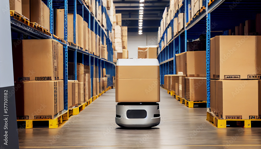 Future Technology Concept: Automated Retail Warehouse AGV Robots with ...