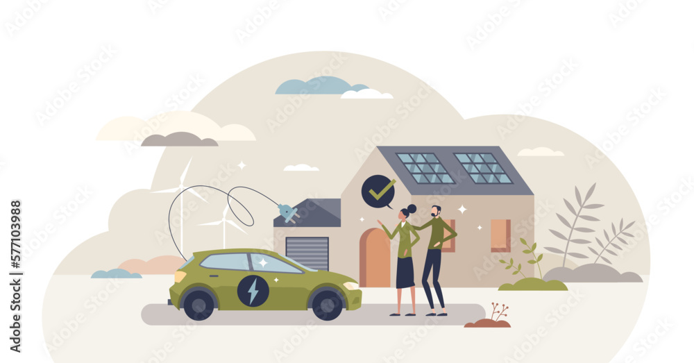 Save earth and switch to green energy electric vehicle tiny person ...