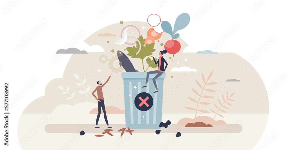 Save earth and throw away less food to avoid garbage tiny person ...