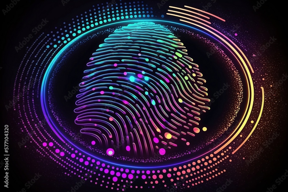 Biometrics identification and cyber security concept. Glowing neon ...