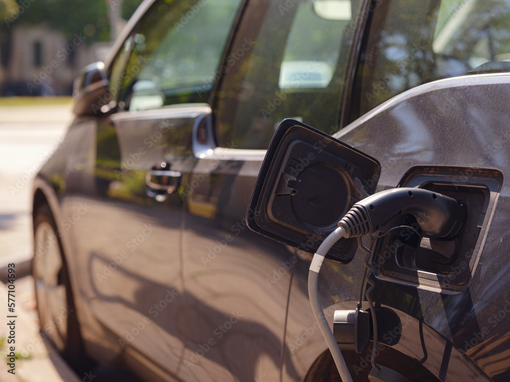 Munich, Germany - August 5, 2022 : Electric car with opened charging ...