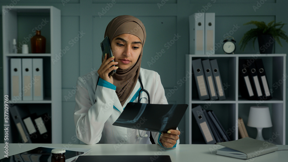 Young doctor arabian turkish woman in hijab islam religion female ...